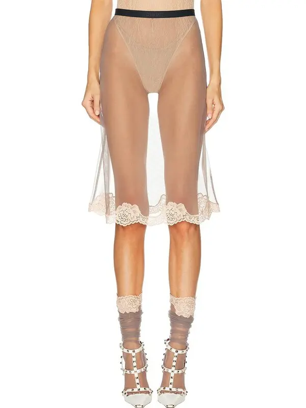 Valentino Garavani Lace Trim Mesh Skirt - Medium Grey