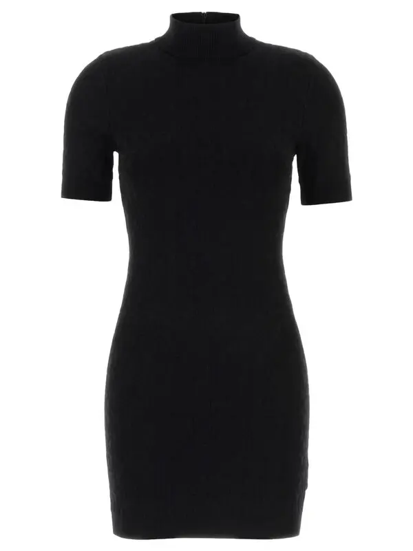 Michael Kors Logo Jacquard Knit Mock Neck Dress - Black