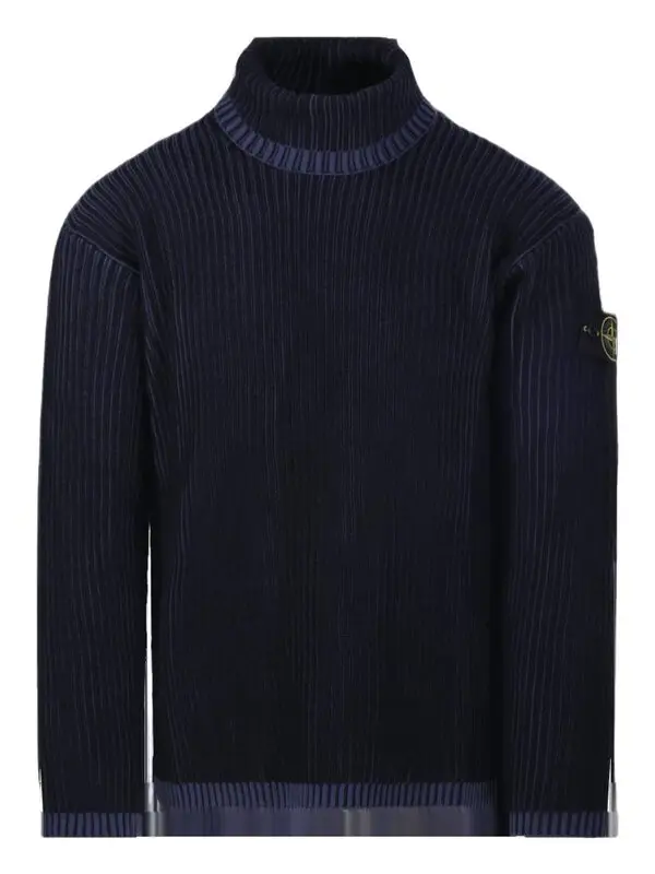 Stone Island Logo Patch Roll Neck Ribbed Jumper - Blue
