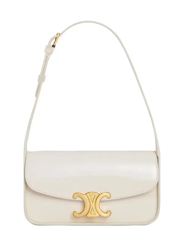 Celine Terence Shoulder Bag In Patent Calfskin - White