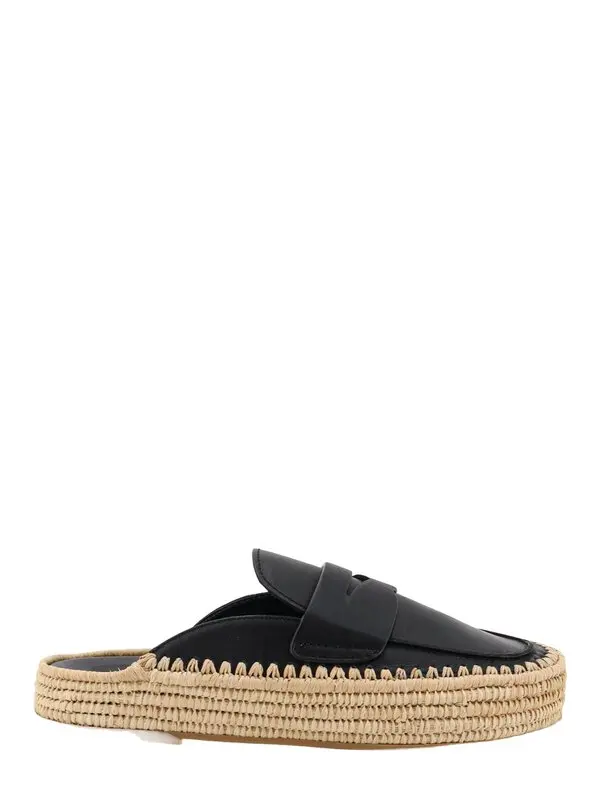 PALOMA BARCELO Round Toe Mule With Raffia Trim - Black
