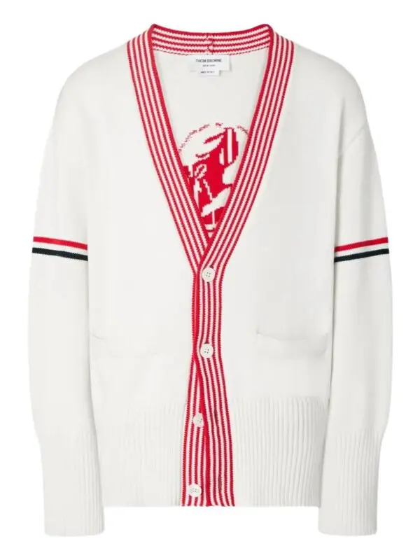 Thom Browne Lobster Intarsia V-neck Cardigan - White