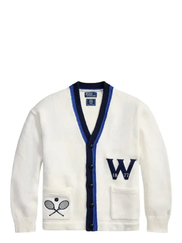 Polo Ralph Lauren Wimbledon 2026 Striped Patch Cotton Cardigan - White