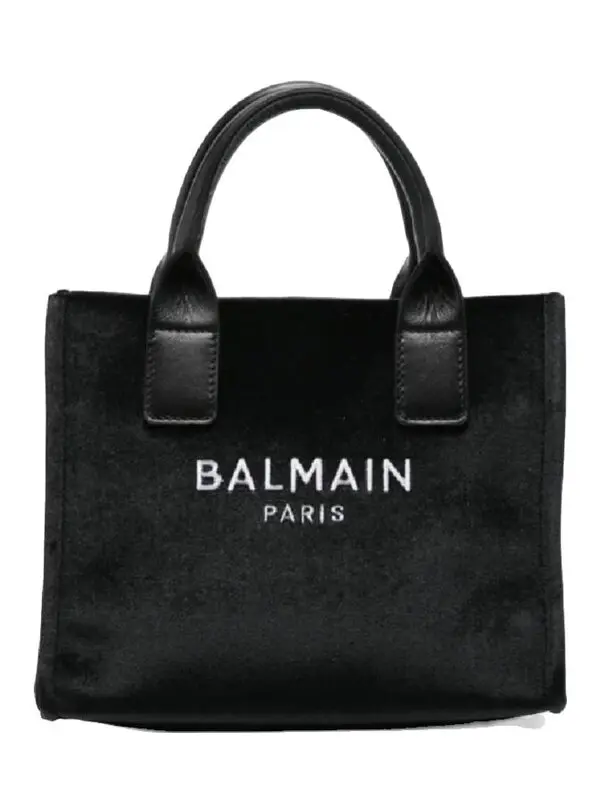 Balmain Logo Embroidered Velvet Tote Bag - Black