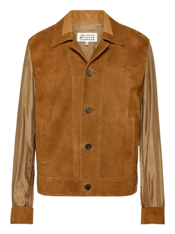 MAISON MARGIELA Suede Leather Jacket With Contrasting Sleeves - Sand