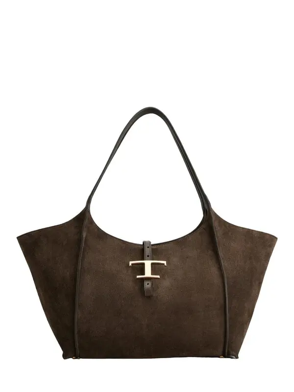 TOD'S Small T-timeless Suede Tote Bag - Brown