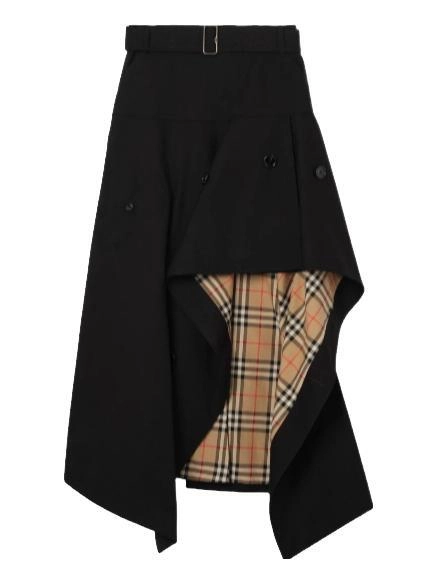 Burberry Asymmetrical Belted Midi Skirt - Black