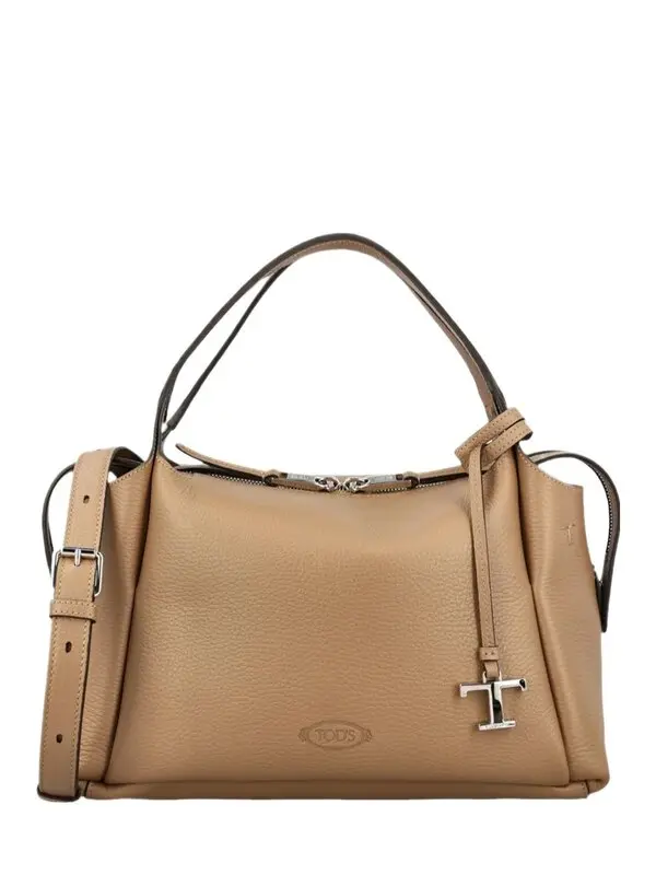 TOD'S Timeless Pebbled Leather Tote Bag - Nude