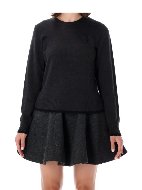 GANNI Crew Neck Long Sleeve Knitwear With Decorative Detail - Black
