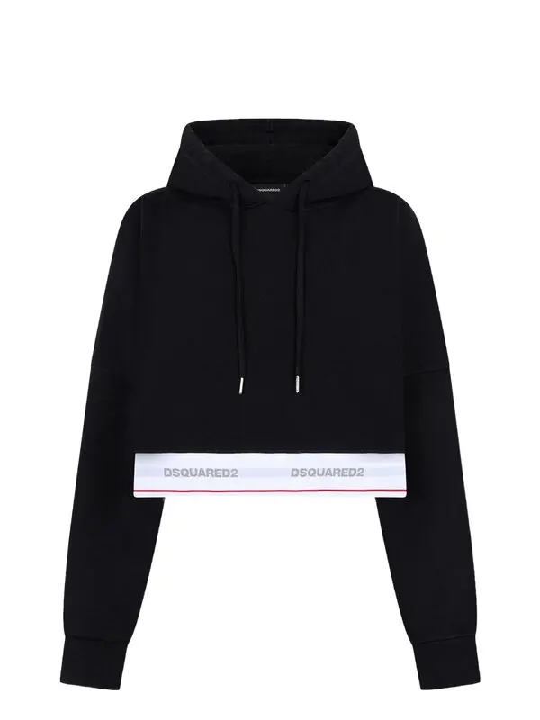 Dsquared2 Logo Tape Cropped Hoodie - Black