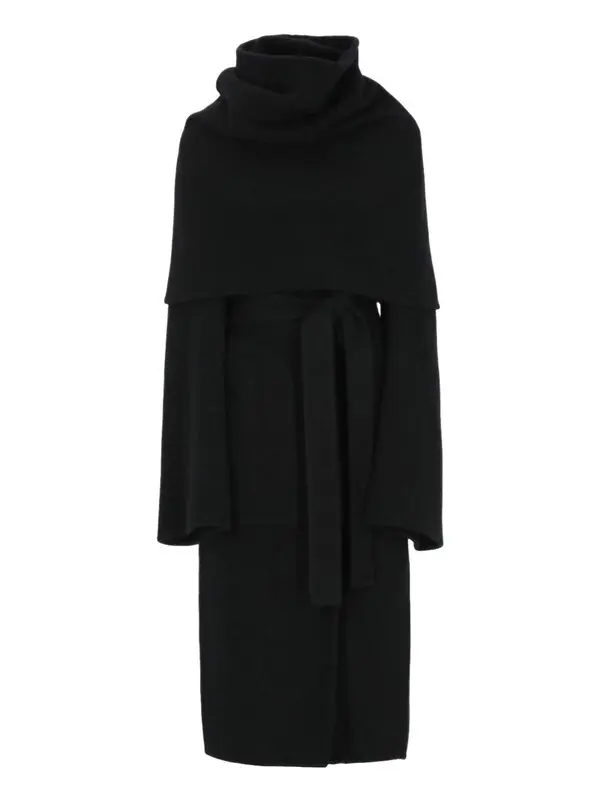 Rick Owens Belted Long Coat With Cape - Black