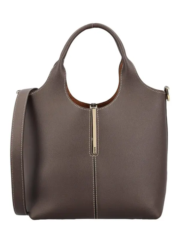 TOD'S Mini Leather Tote Bag With Gold Tone Hardware - Brown