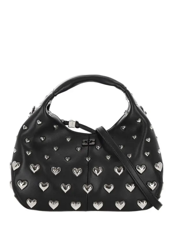 GANNI Heart Studded Mini Hobo Shoulder Bag - Black