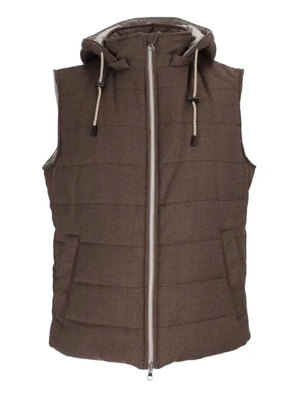 LUBIAM Sleeveless Puffer Vest With Drawstring Hood - Brown