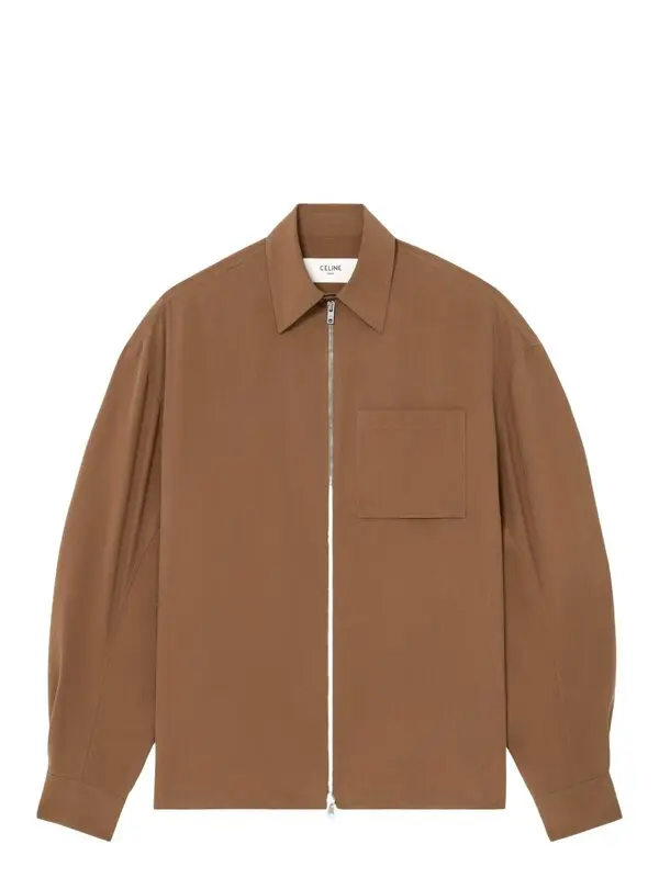 Celine Overshirt In Silk Canvas - Brown