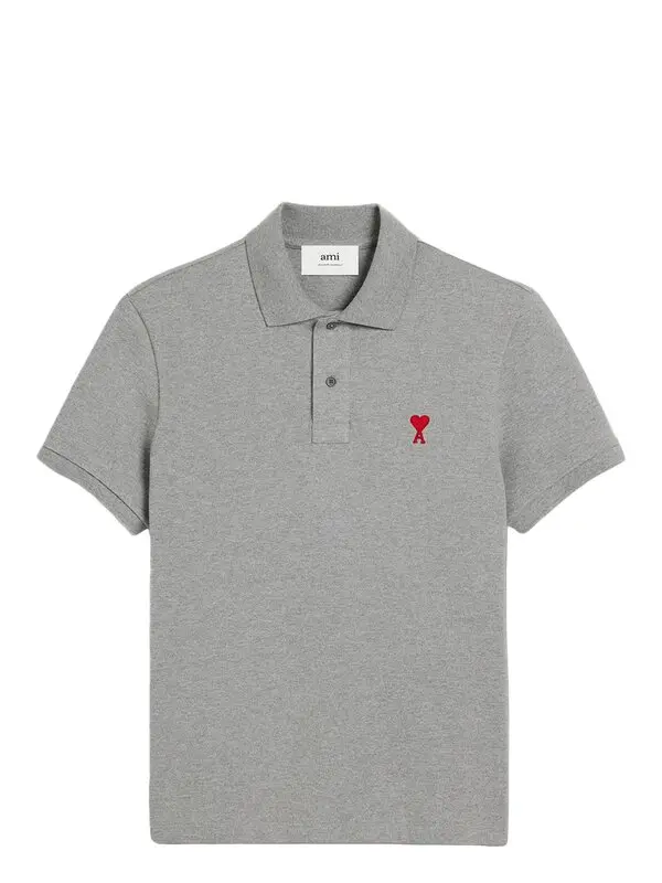 AMI Paris De Coeur Logo Embroidered Short-sleeved Polo Shirt - White