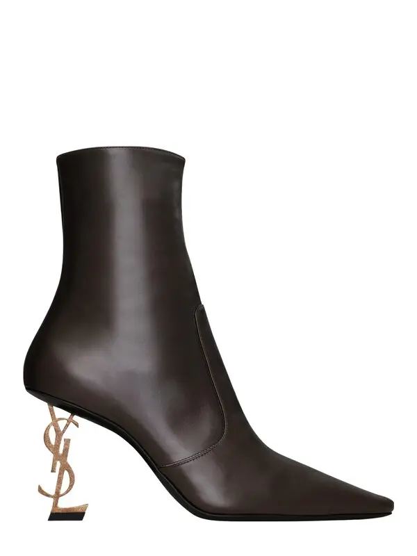 Saint Laurent Opyum Ankle Boots In Smooth Leather - Brown