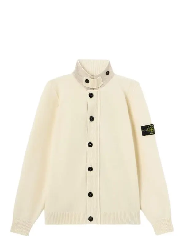Stone Island High Neck Long Sleeve Knit Cardigan - Ivory
