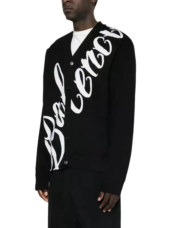 Balenciaga V-neck Cardigan With Logo Detail - Black