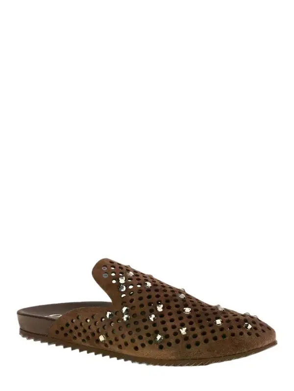 PEDRO GARCIA Braidy Embellished Perforated Flat Sandals - Brown