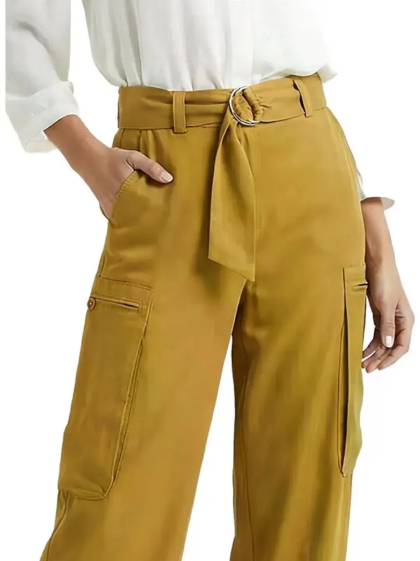 TWINSET Belted High-waisted Wide Leg Trousers - Yellow