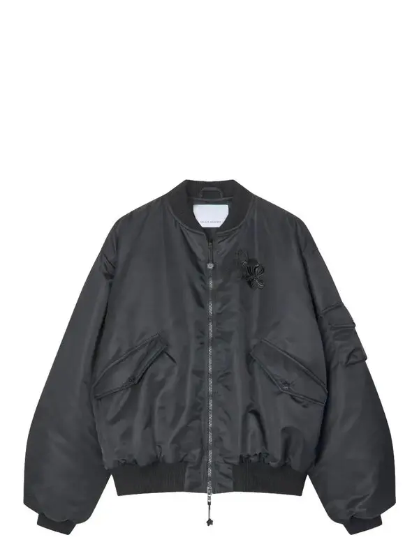 Cecilie Bahnsen Feilan Bow-detail Ruched-sleeves Bomber Jacket - Black