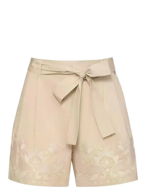 TWINSET Embroidered Belted Shorts - Neutrals