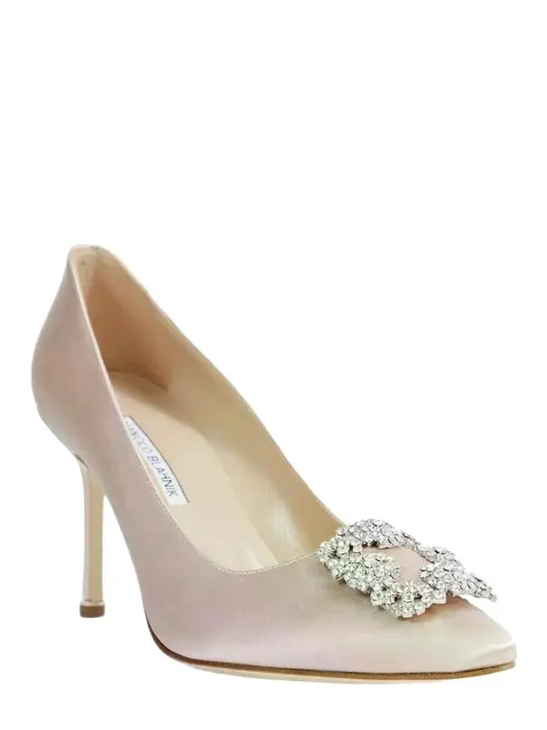 Manolo Blahnik Hangisi Crystal-embellished Heeled Pumps - Neutrals