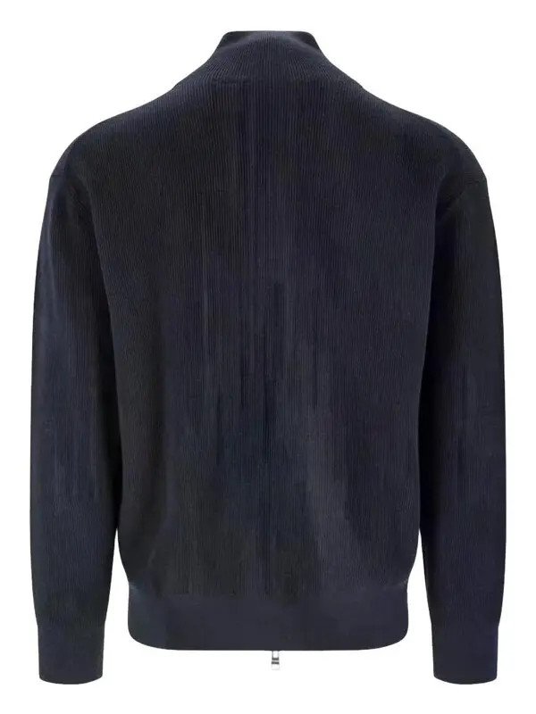 Closed Ribbed Knit Zip-up Cardigan - Blue