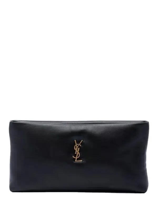 Saint Laurent Lambskin Monogram Calypso Zipped Pouch Clutch Bag - Black