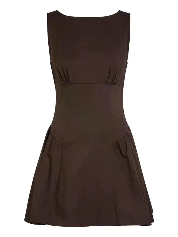Staud Gwen Gathered-waist Flared Mini Dress - Brown