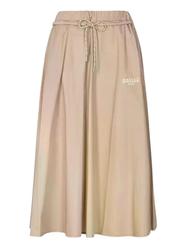 GAELLE PARIS Drawstring Waist Logo Print Midi Skirt - Neutrals