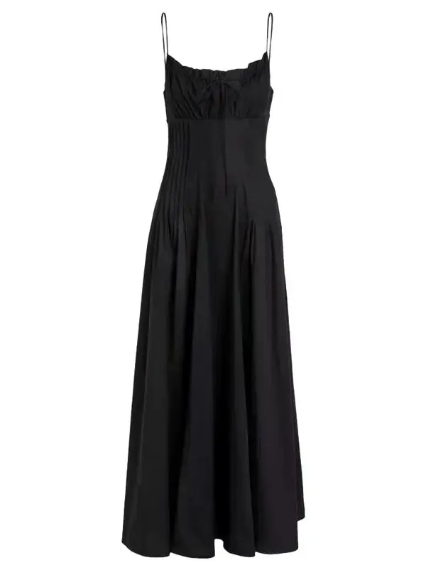 Staud Margi Ruched Pintuck-detail Midi Dress - Black