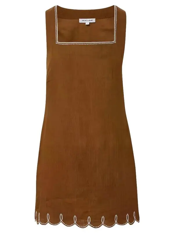 Veronica Beard Linen Mini Dress With Contrast Stitching - Brown