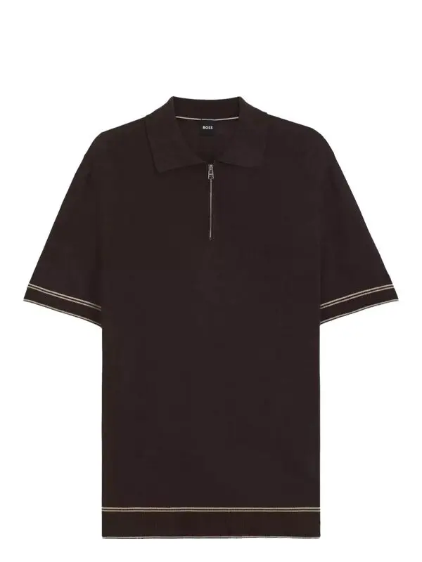 BOSS Zip-neck Sweater In A Linen Blend - Brown