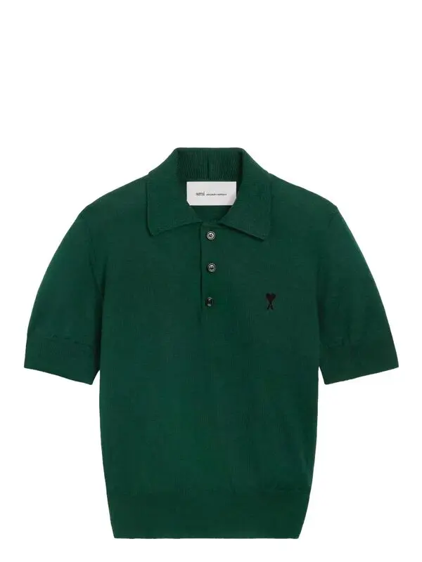 AMI Paris Wool Polo Shirt - Green