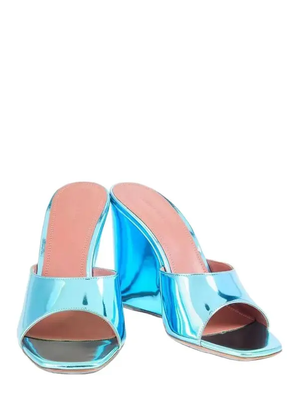 Amina Muaddi Lupita Mirrored Leather Wedge Mules - Blue