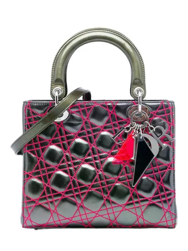 Dior Medium Metallic Lambskin Lady Satchel - Grey