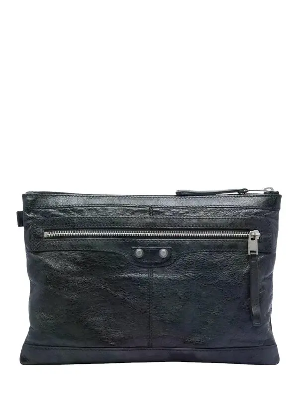 Balenciaga Lambskin Motocross Classic Clip M Clutch Bag - Black