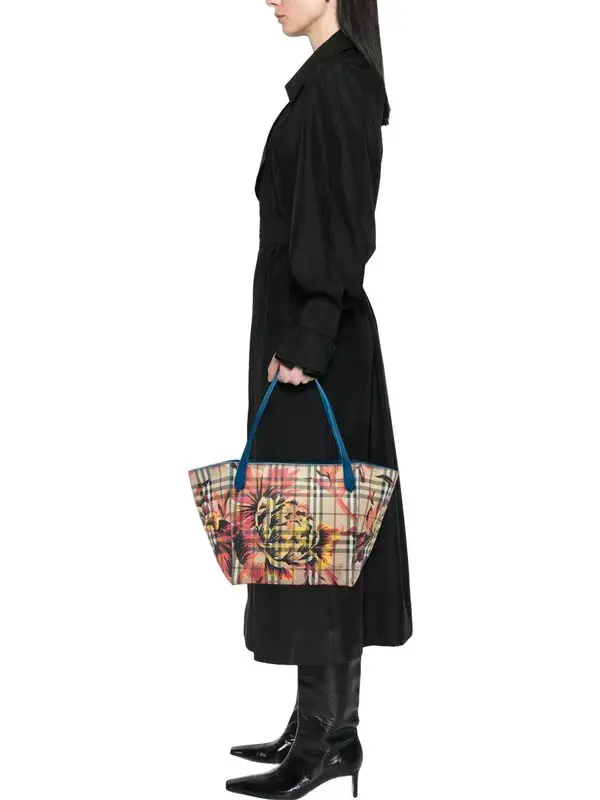 Burberry Haymarket Check Floral Print Tote Bag - Neutrals