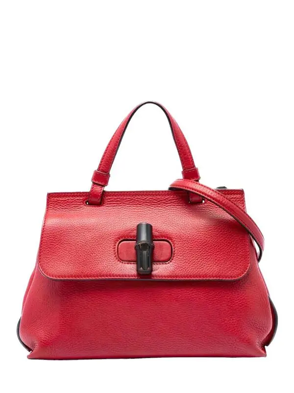 Gucci Calfskin Bamboo Satchel - Red
