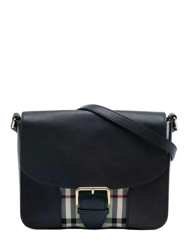 Burberry Haymarket Check Nylon And Leather Dickens Crossbody Bag - Black