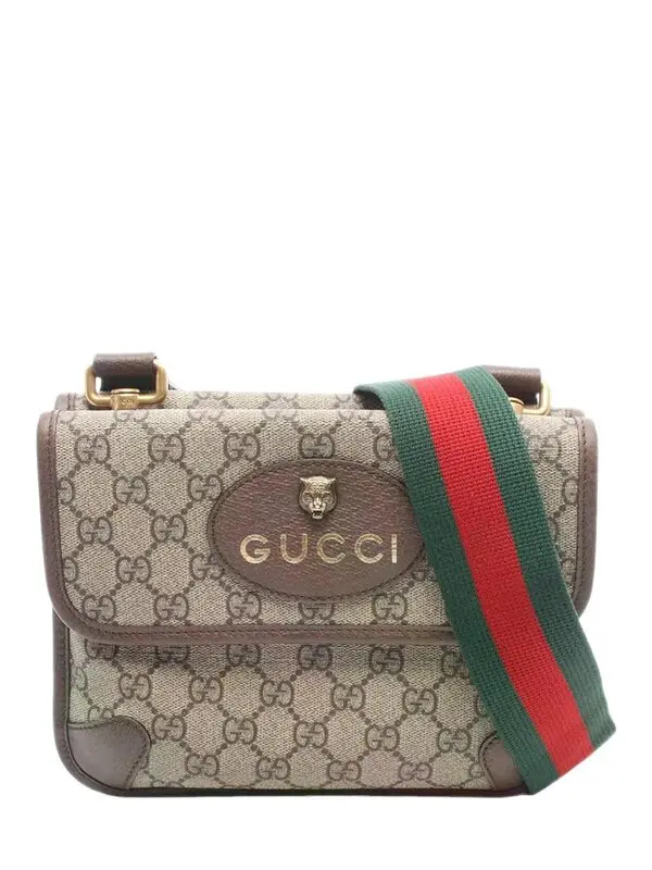 Gucci Gg Supreme Web Neo Vintage Double Flap Messenger Bag - Neutrals