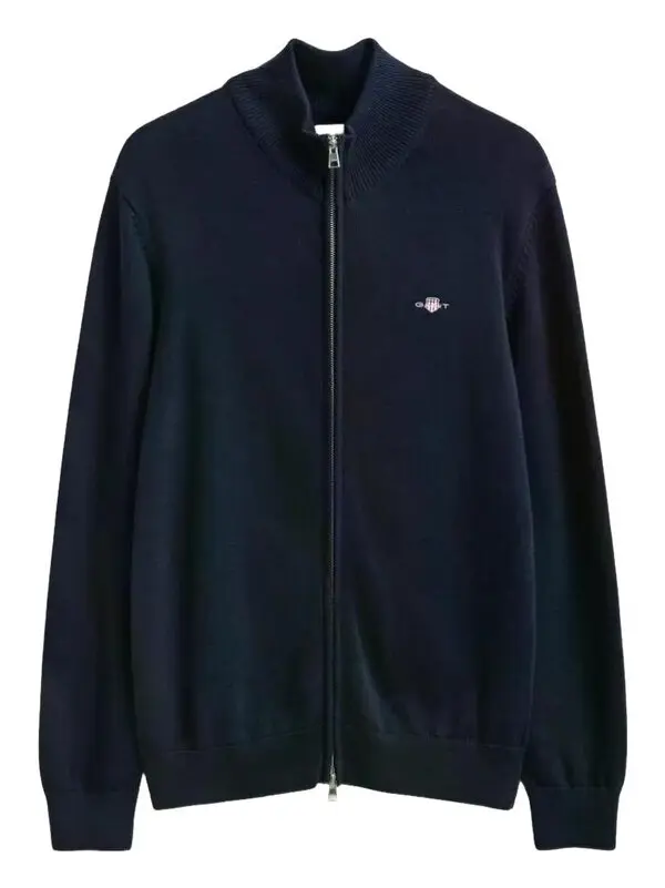 Gant Logo-embroidered High Neck Zip-up Sweater - Blue