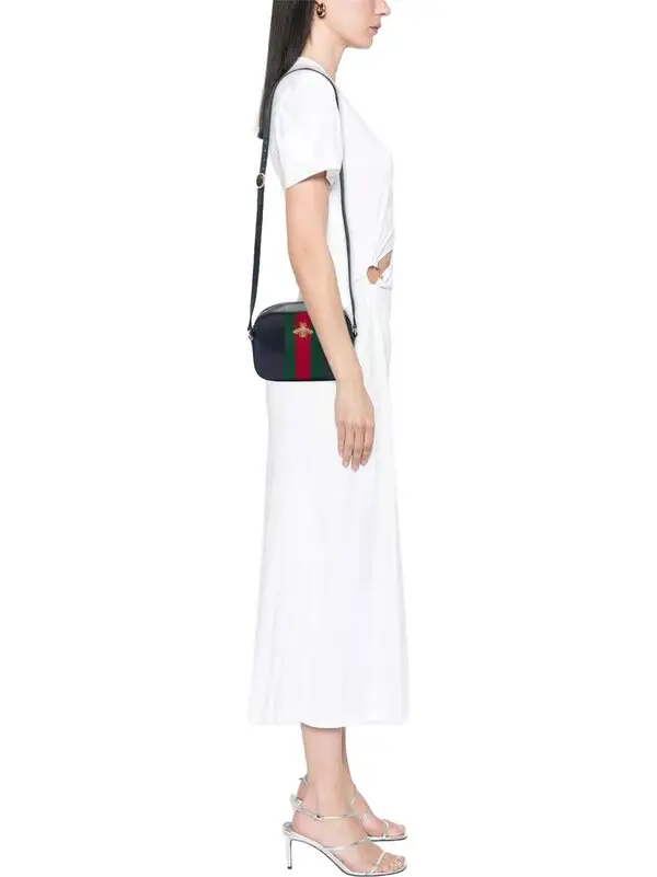 Gucci Calfskin Web Bee Camera Crossbody Bag - Black