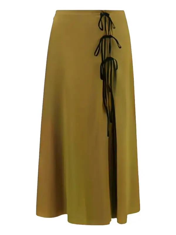GANNI Satin Midi Skirt With Front Tie Detail - Brown