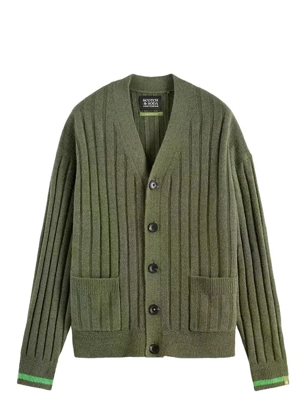 Scotch & Soda Ribbed Knit Patch Pocket Cardigan - Green