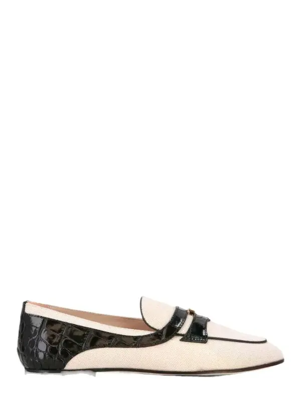 TOD'S Croc-effect T-logo Loafers - Neutrals