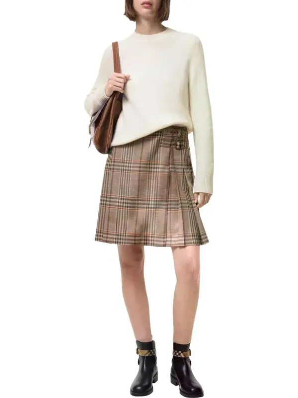 Burberry Wool Check Pleated Kilt Skirt - Neutrals
