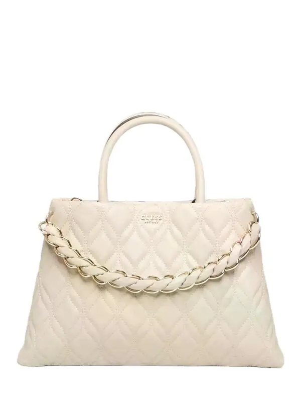 Guess Maxine Quilted Braided-chain Satchel Bag - Neutrals